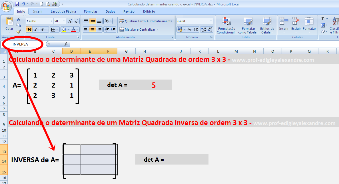 Calculando determinantes de matrizes usando o Excel [Inversa da matriz ...