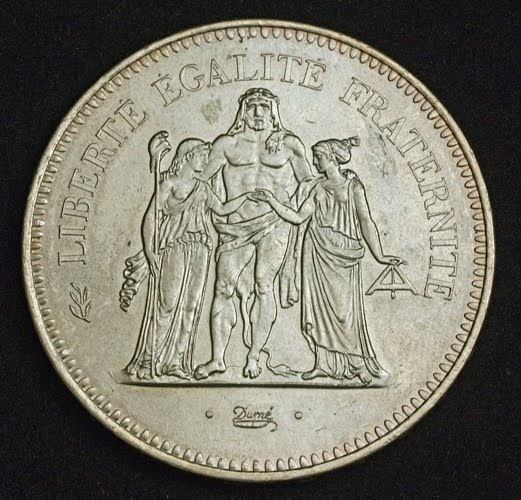 French Coins‎ 50 Francs Hercule Silver coin of 1975|World Banknotes ...