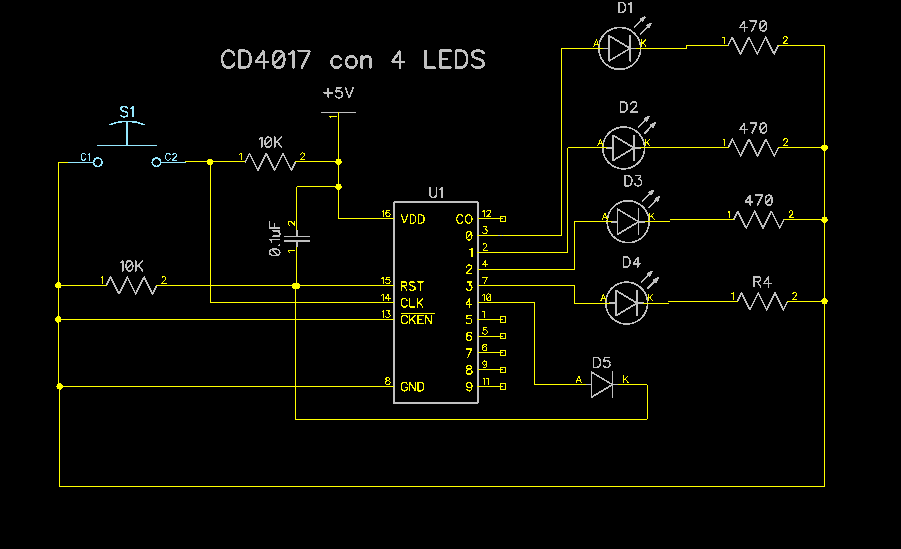 Mis notas: CD4017 con 4 LEDs