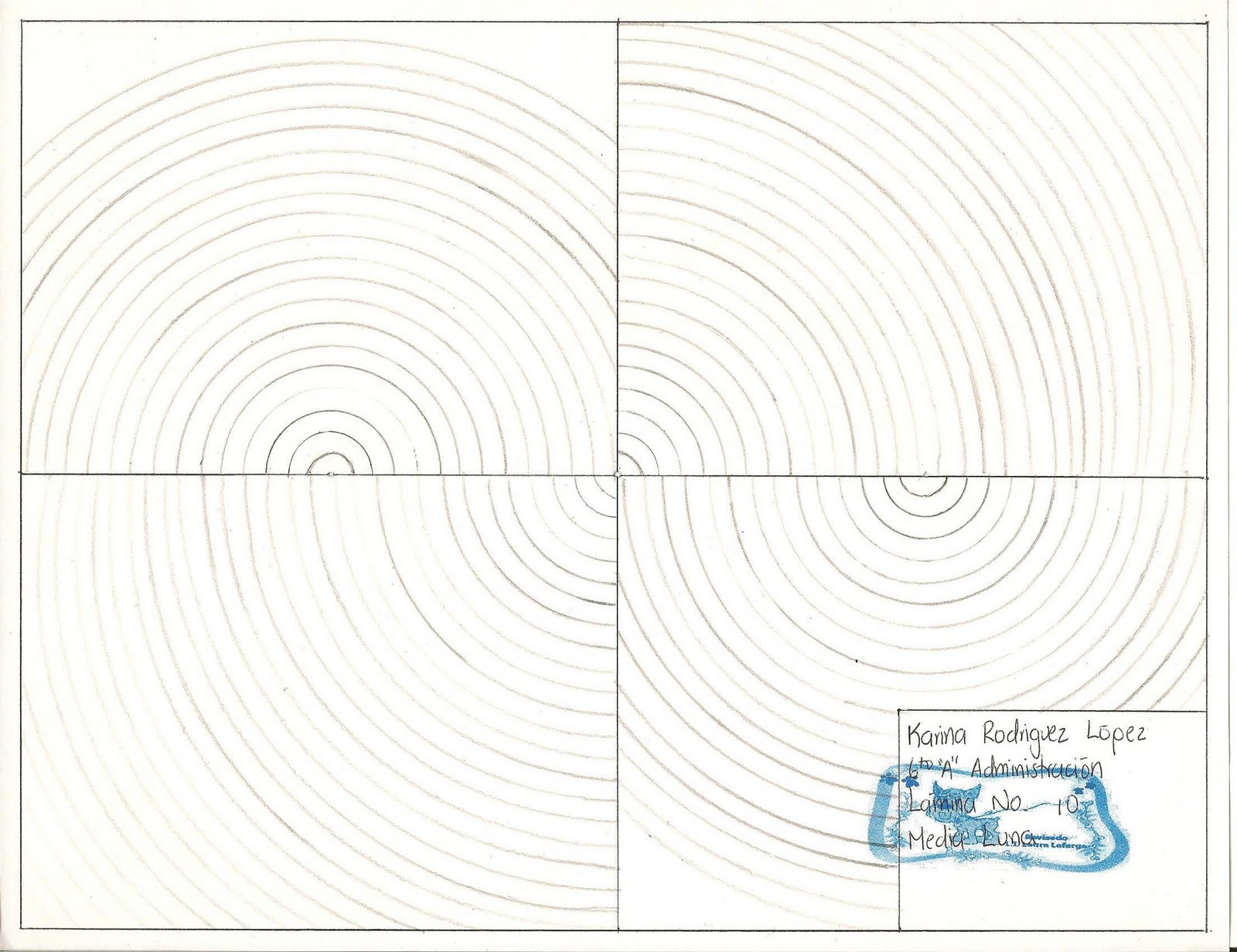 Clase de dibujo Tecnico KRL: Lamina No. 10 Media luna con compas
