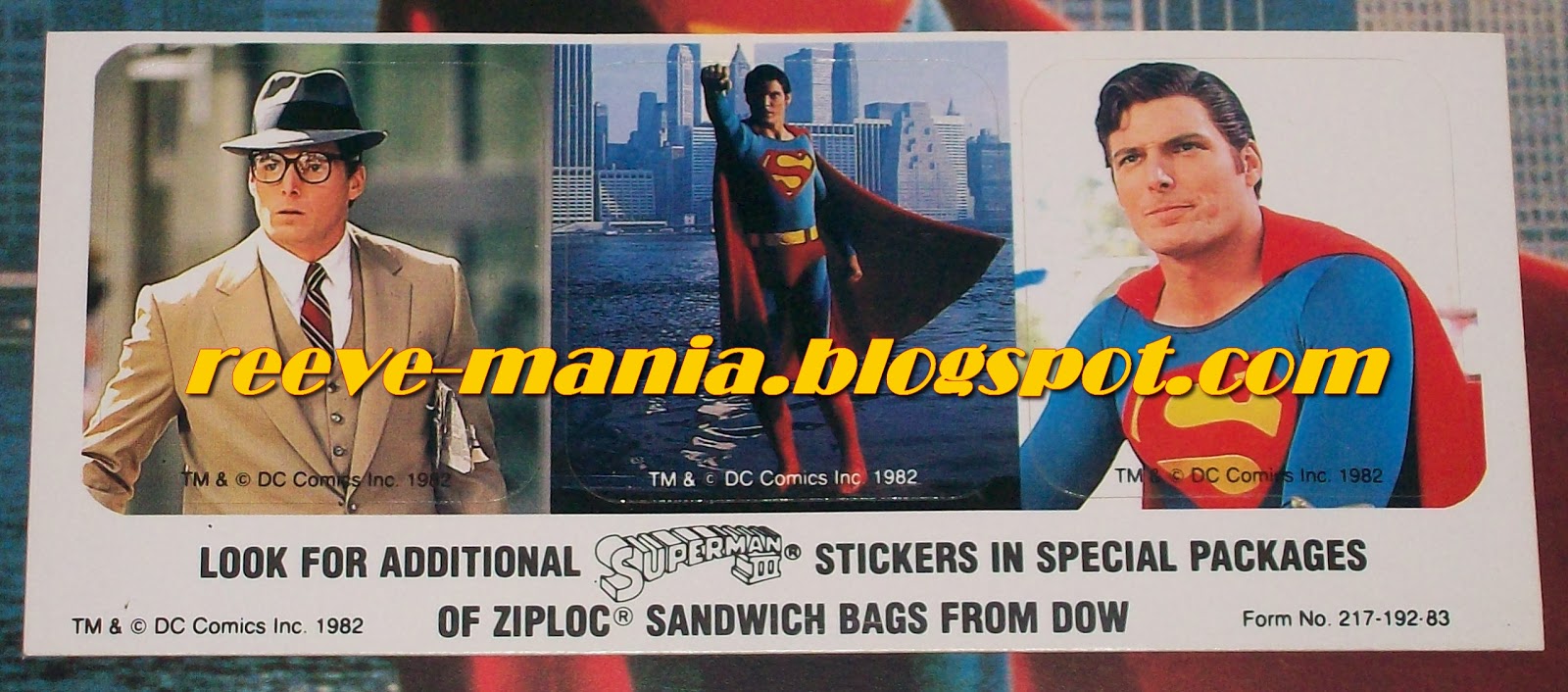 REEVE-MANIA: STICKERS ORIGINAL SUPERMAN III (ZIPLOC)