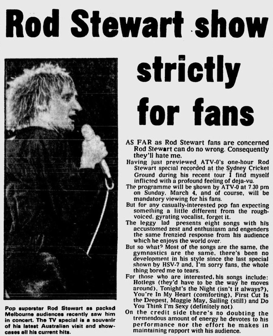 Rock & Roll Newspaper Press History: Rod Stewart - The Age (Australia ...
