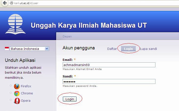 Langkah Login Website Karil UT | Universitas Terbuka (UT) Pangkalpinang