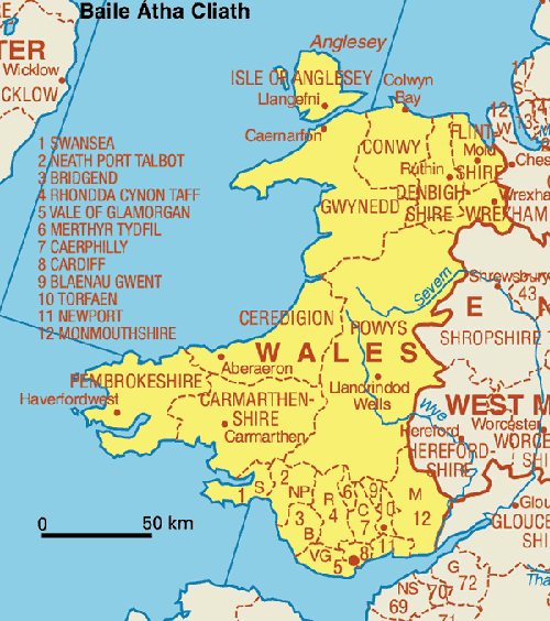 Mapa Politico De Gales