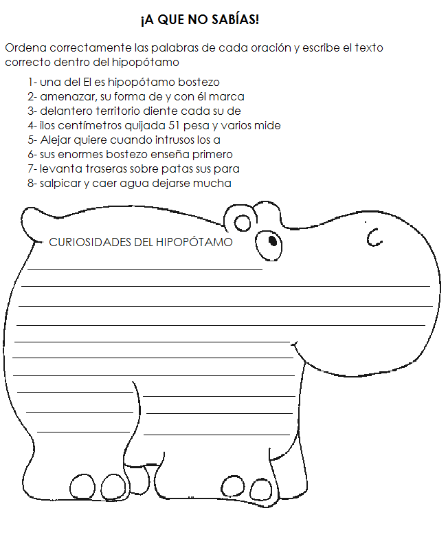 CONCORDANCIA DEL TEXTO (hipopótamo) - todo para tu clase