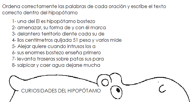 CONCORDANCIA DEL TEXTO (hipopótamo) - todo para tu clase