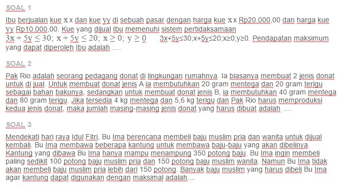 Contoh Soal Menyelesaikan Model Matematika dari Program Linear dan ...
