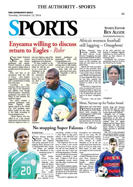 The Authority Newspapers today November 22nd, 2016