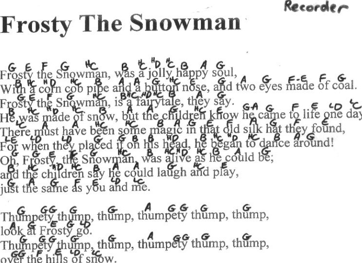 Miss Jacobson's Music: KEYBOARD to RECORDER: FROSTY THE SNOWMAN