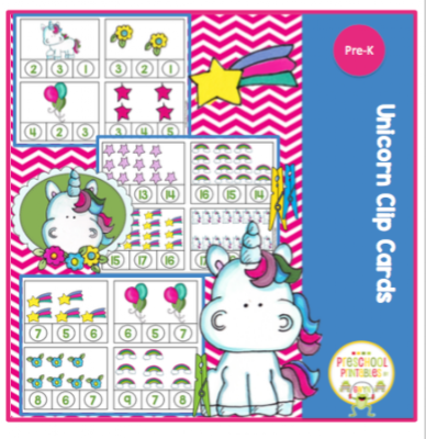 Unicorn Clip Cards 1-20 ~ Preschool Printables