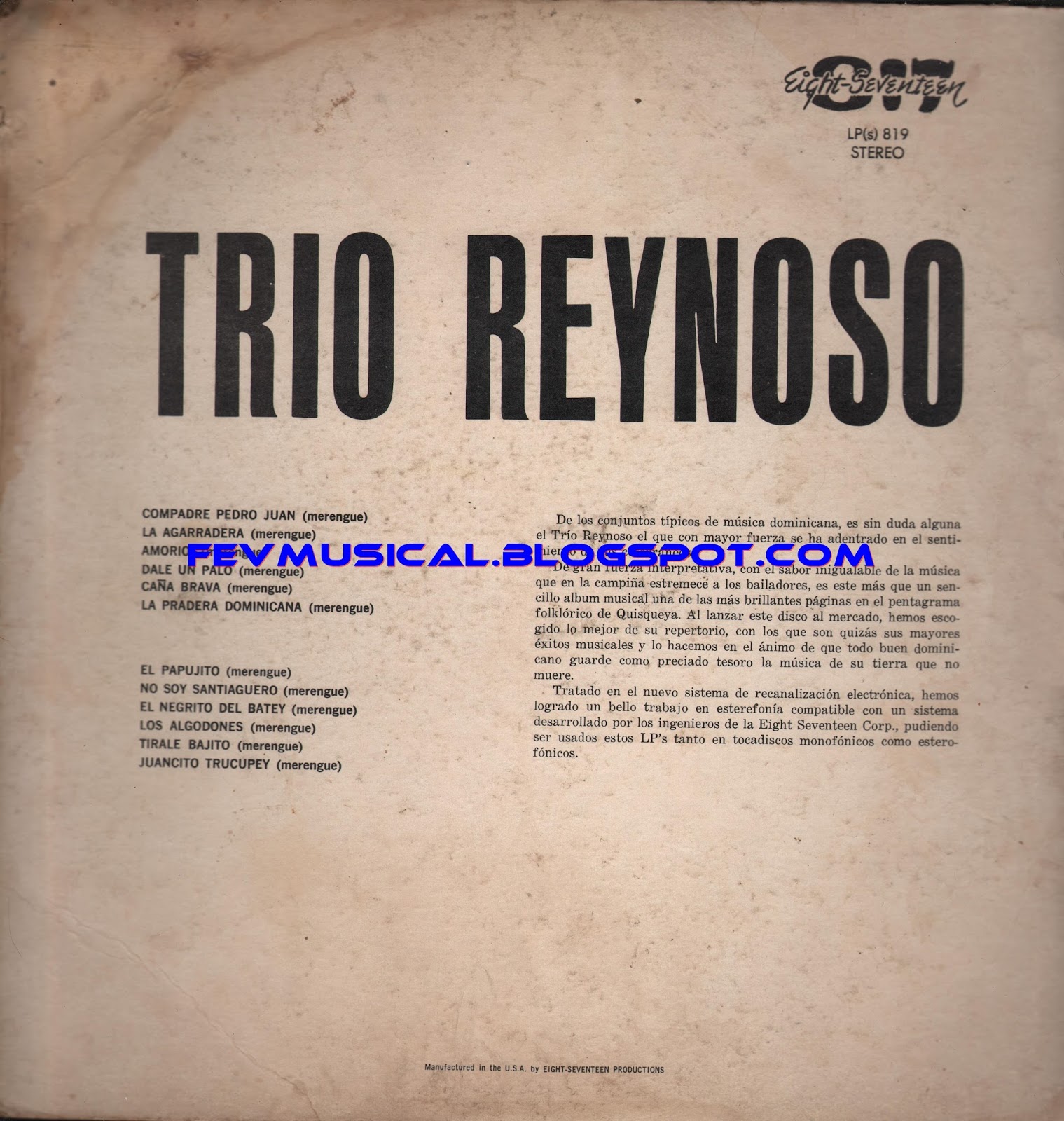 FEV MUSICAL: 1960's - Trio Reynoso (Eight-Seventeen) FEV MUSICAL: 1960's - Trio Reynoso (Eight-Seventeen)