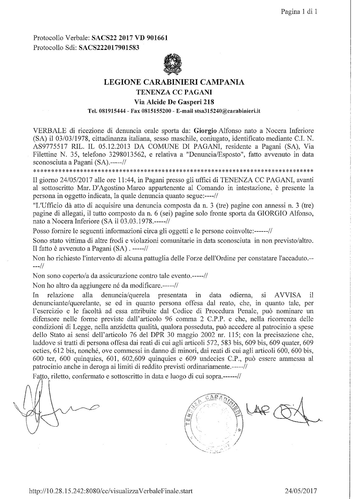 ALFONSO GIORGIO: ALFONSO GIORGIO: DENUNCIA/QUERELA, PROCURA E ...