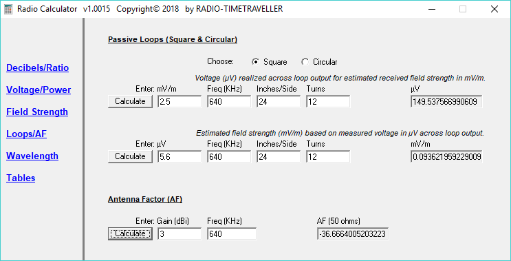 RADIO-TIMETRAVELLER: Radio Calculator Program v1.0015