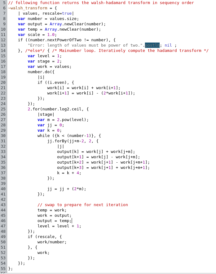 TechnoGems: Walsh-Hadamart transformations in supercollider