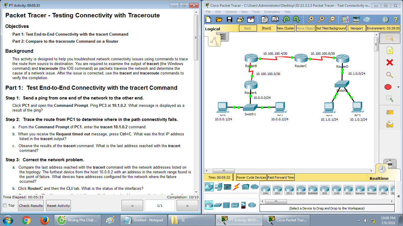 Packet tracer activity connectivity test feature - girllasopa