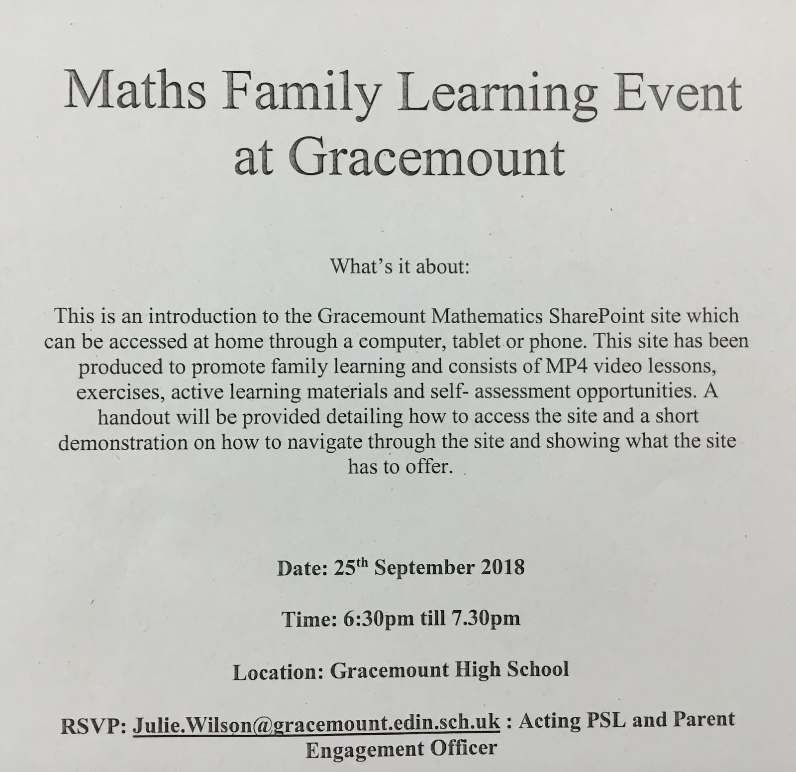 Maths Family Learning Event - Gracemount High School