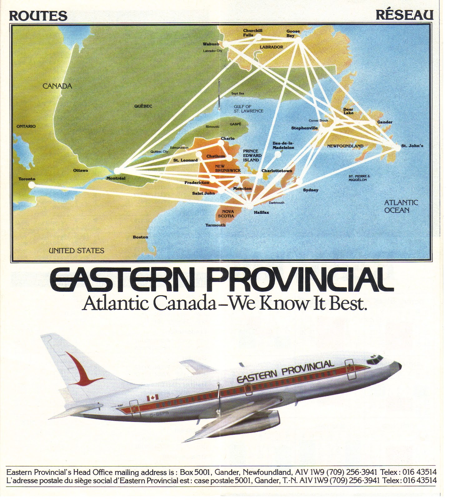 Airlines Past & Present: Eastern Provincial Airways Post Cards & Route Map