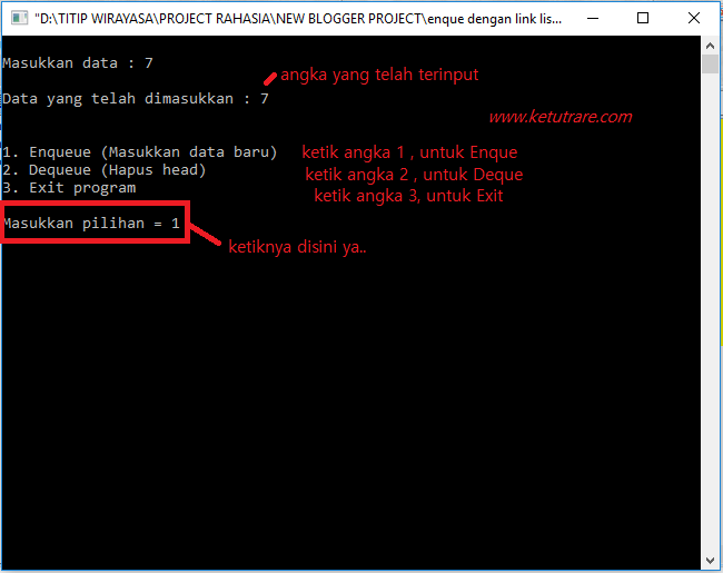 Contoh Aplikasi Pemograman C Enque dan Deque dengan Linked List - KETUTRARE