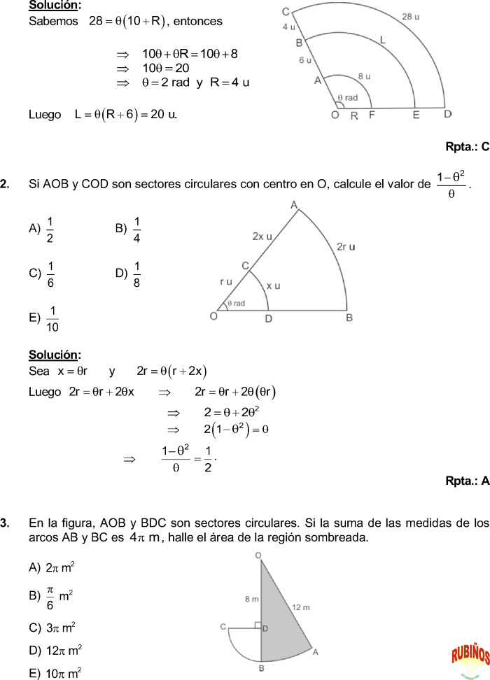 LONGITUD DE ARCO Y SECTOR CIRCULAR EJERCICIOS Y PROBLEMAS RESUELTOS EN ...