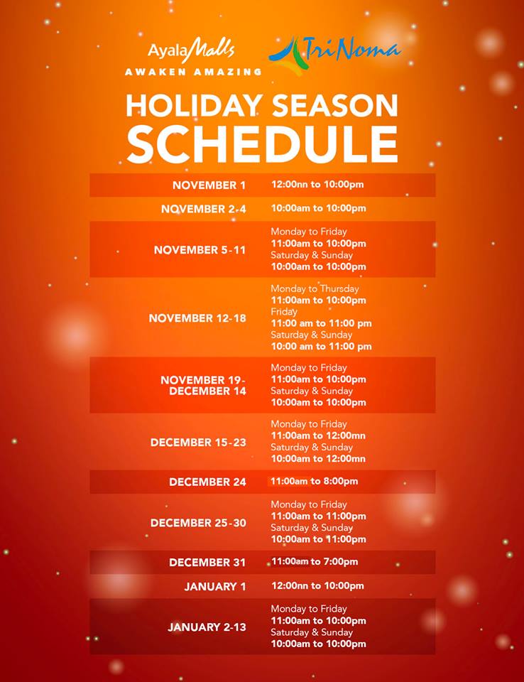 Manila Shopper: Holiday 2018 Schedule of Malls, Supermarkets, Theme Parks