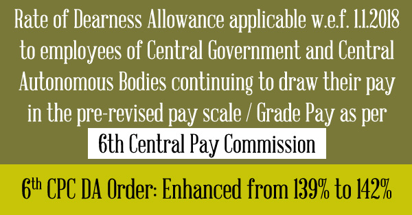 6th CPC DA Order: Enhanced from 139% to 142% ~ CENTRAL GOVERNMENT SERVANTS