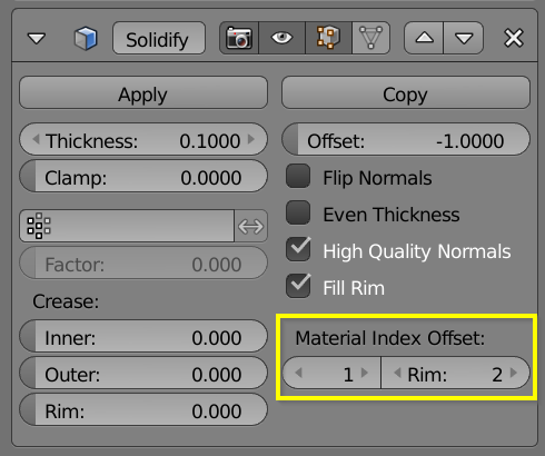 Blender 2.71 : Solidify 編修器 - 為內、外、封邊指定不同的材質