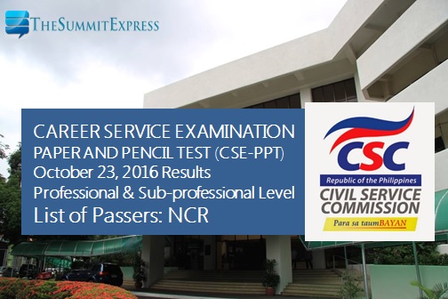 NCR Passers: October 2016 Civil service exam CSE-PPT results