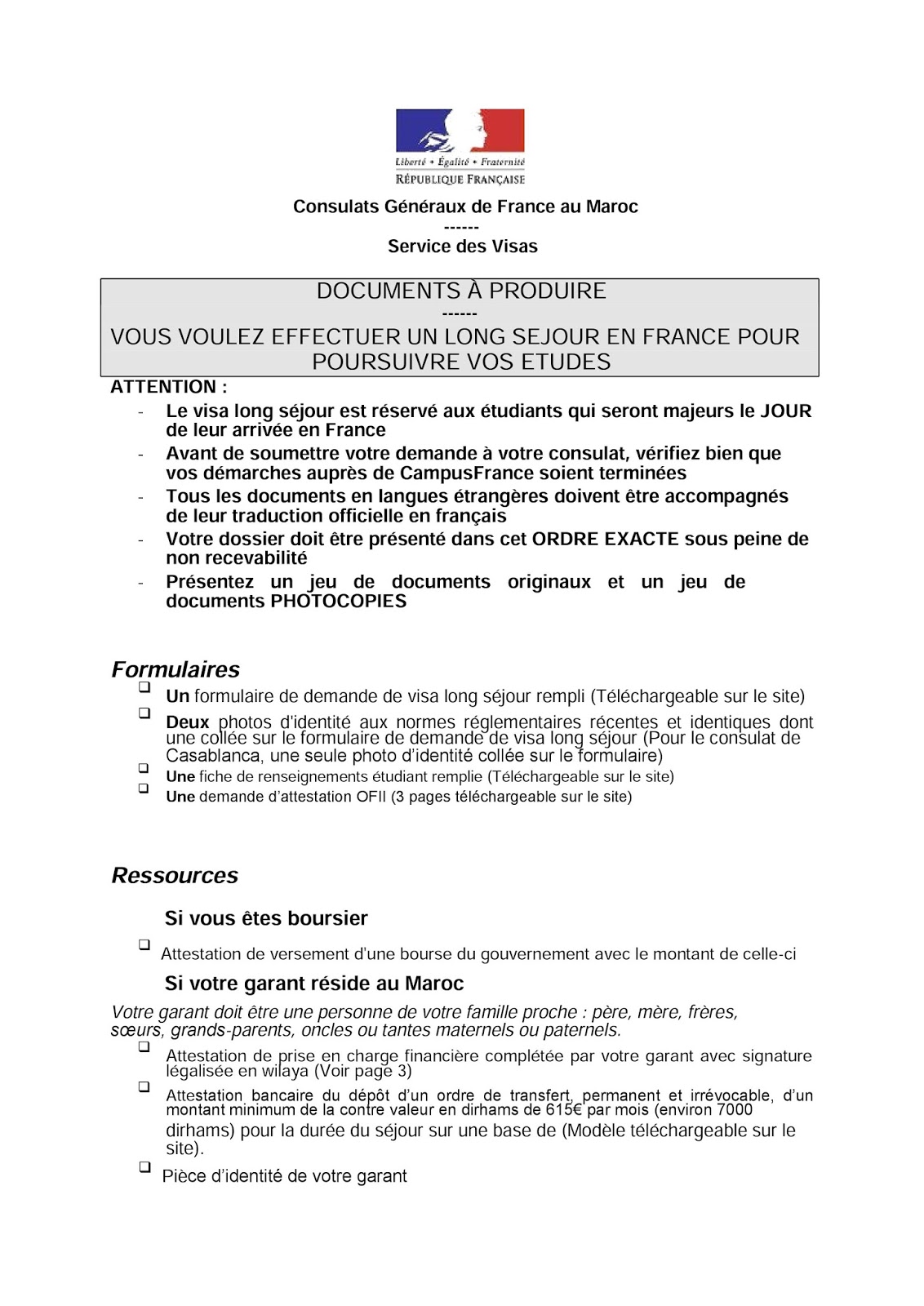 الوثائق المطلوبة في الفيزا Les documents pour VISA - Etudier en France