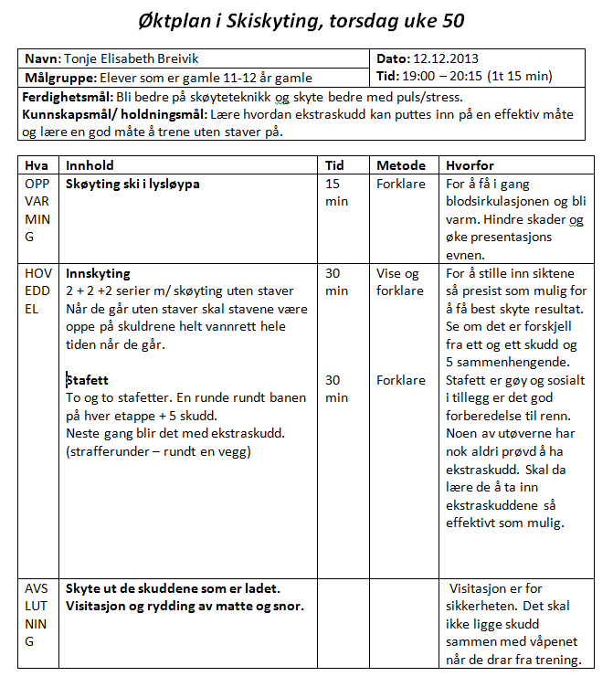Aktive lokalsamfunn - Kongsberg: Øktplan uke 50 - skiskyting