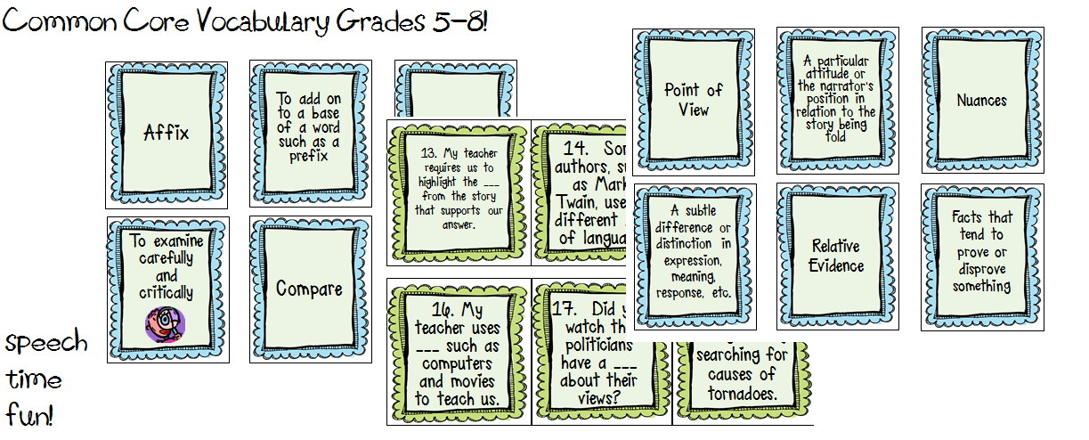 Common Core Vocabulary Pack: Grades 5-8! - Speech Time Fun: Speech and ...