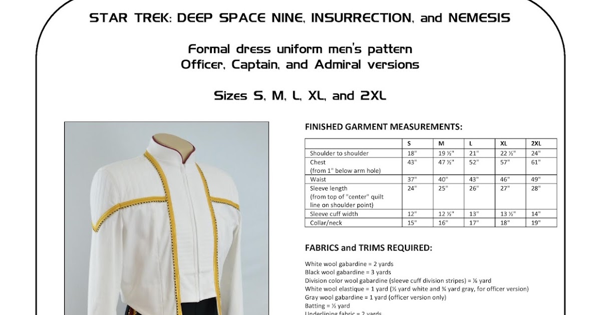 Bad Wolf Costumes: Star Trek: DS9/NEM Formal Uniform Sewing Pattern