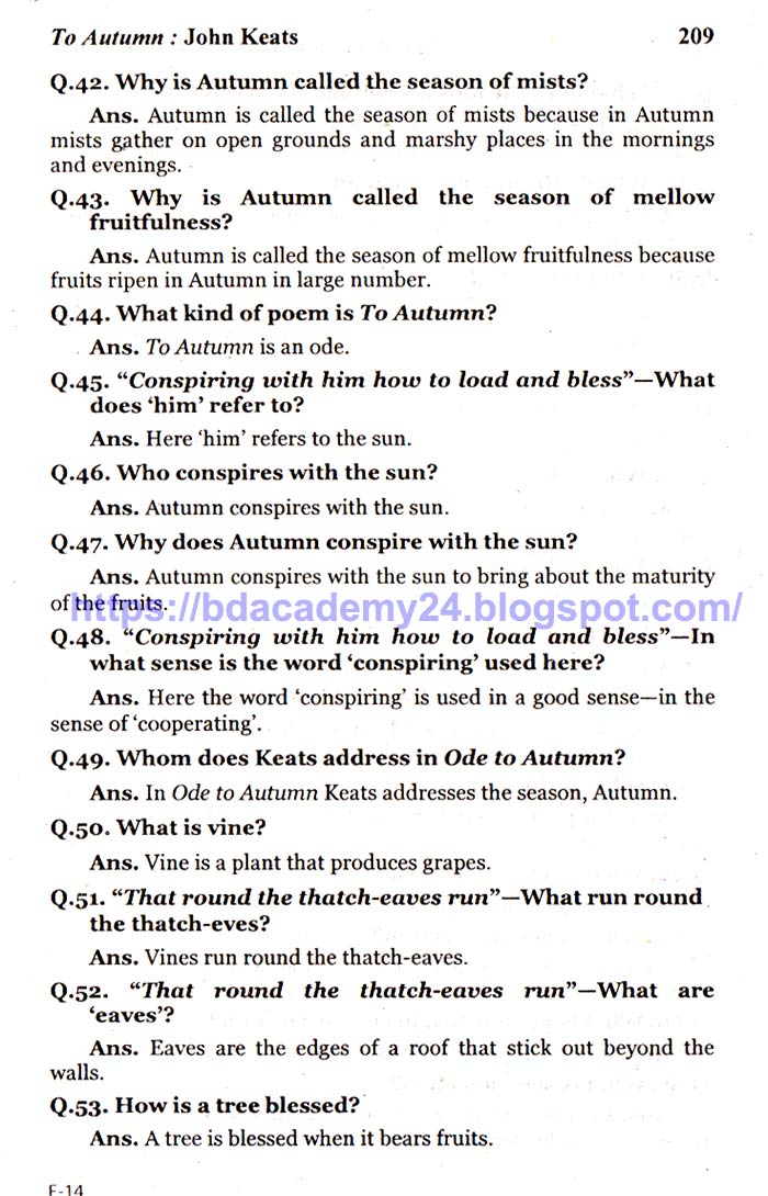 Brief Questions with Answers (To Autumn – John Keats) - English Grammar ...