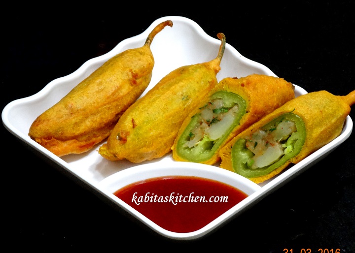 Kabita's Kitchen: Rajasthani Mirchi Vada Recipe-Mirchi vada-Mirchi ka ...