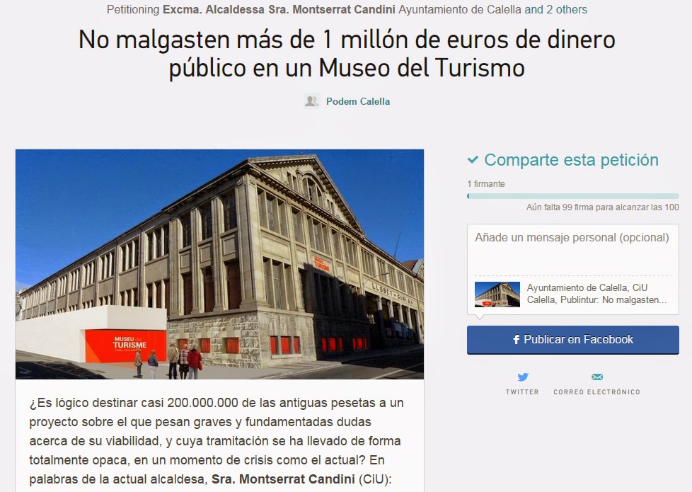 Firma NO AL MUSEU DEL TURISME de Calella