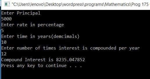 All C Programs: Program 175:To Calculate Compound Interest