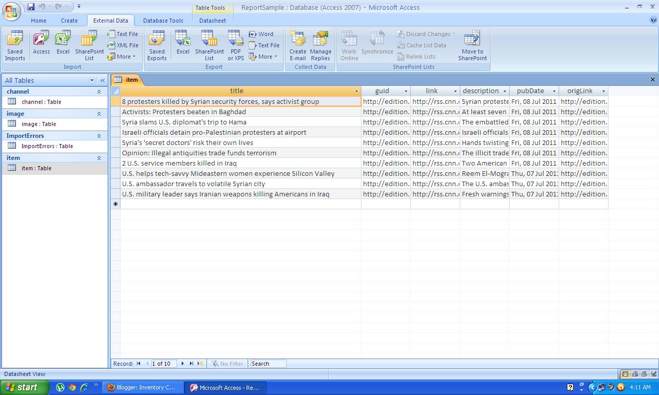 Microsoft Access: Adding Live CNN RSS Feeds to Database