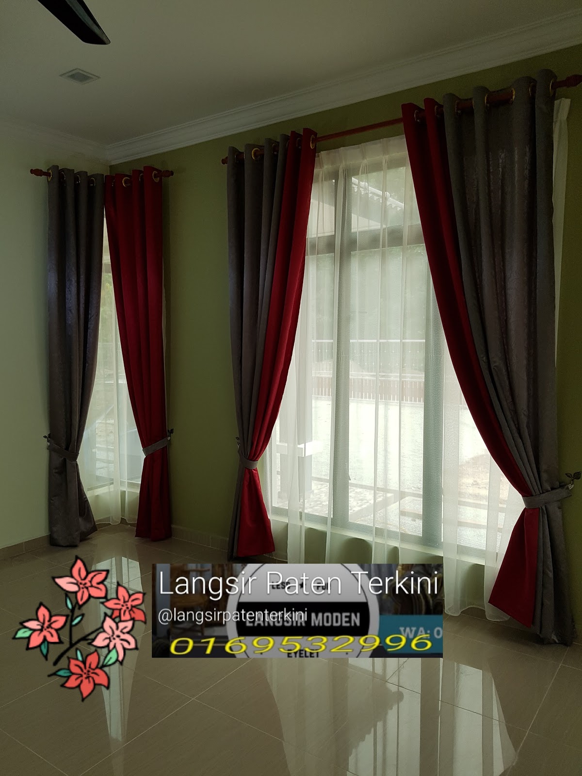 Langsir Paten Terkini.: Koleksi Langsir raya kombinasi warna merah.