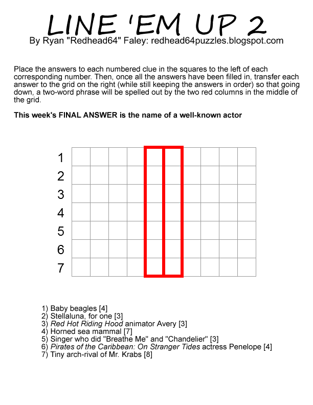 Redhead64's Obscure Puzzle Blog!: PUZZLE #92: Line 'Em Up 2