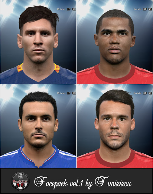 PES 2016: Facepack: Messi, Douglas Costa, Pedro e Bernat - MjPES PATCH