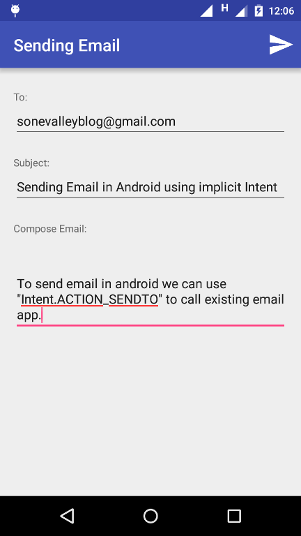 Sending Email In Android Using Implicit Intent Sone Valley