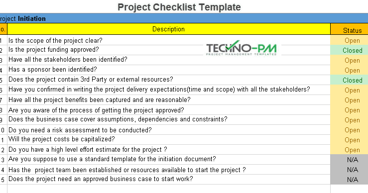Project Management Checklist Excel Template Project Management Templates
