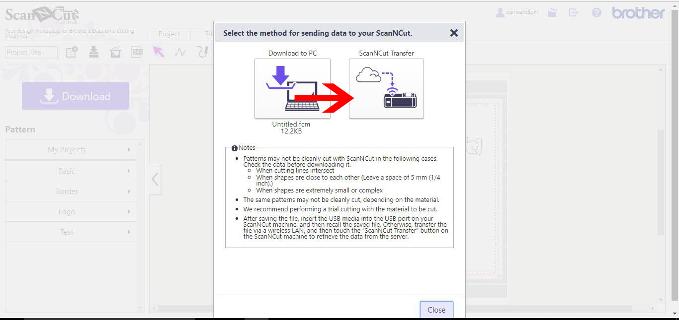 Transferring projects from Scan and cut canvas to the Brother scan and ...