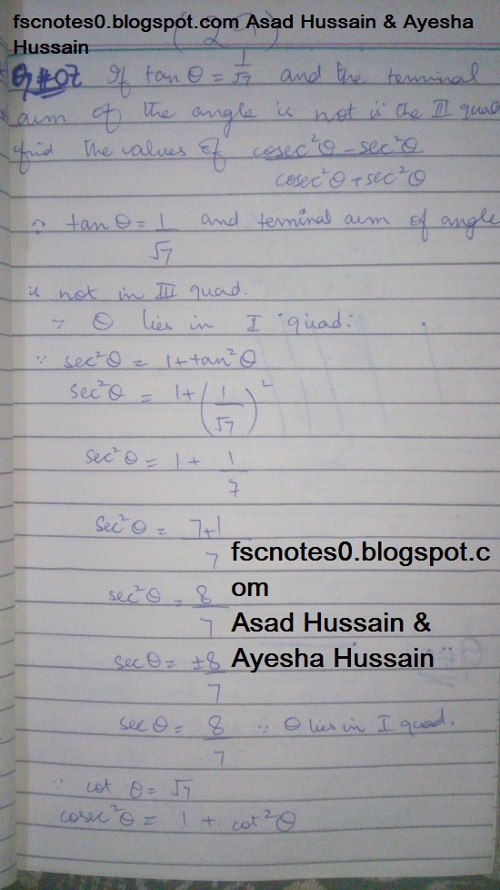FSc ICS FA Notes Math Part 1 Chapter 9 Fundamentals of Trigonometry ...