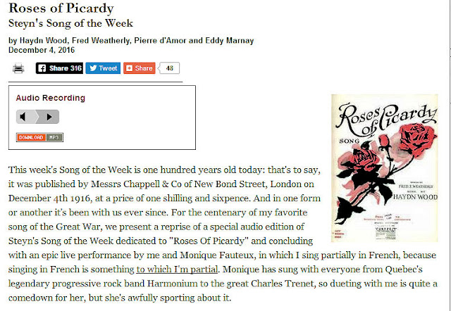 Roads to the Great War: Recommended: Mark Steyn on "Roses of Picardy ...