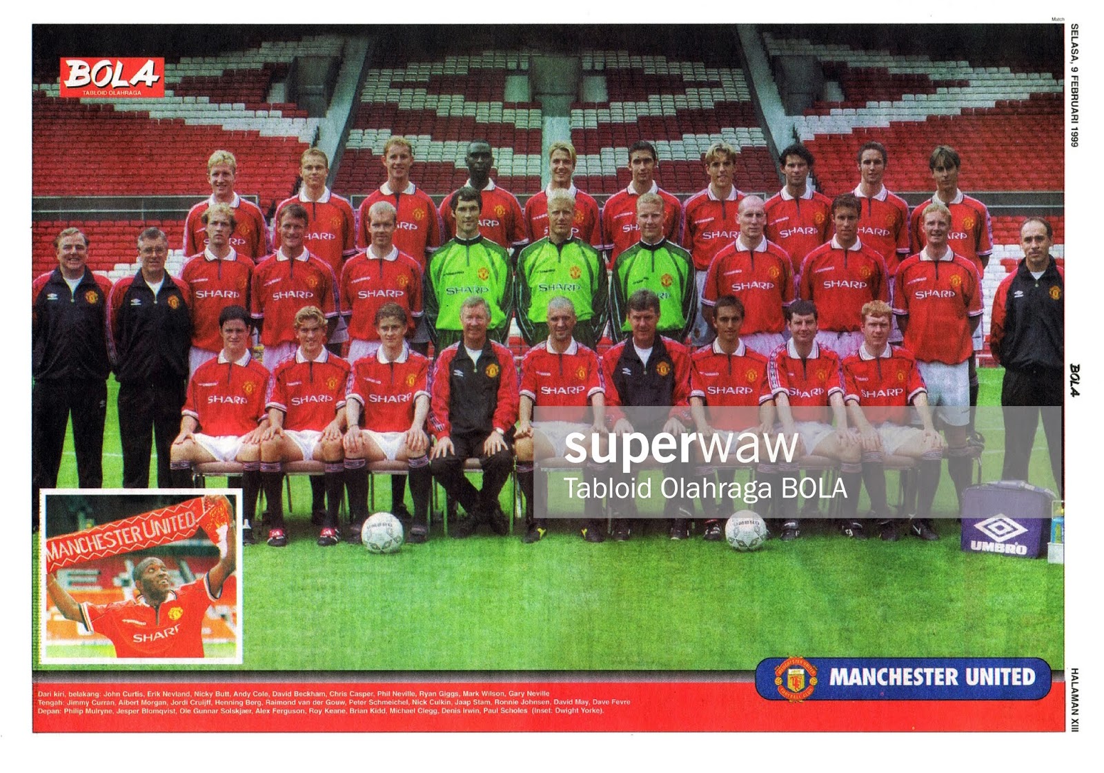 Poster Full Team Manchester United 1998 99