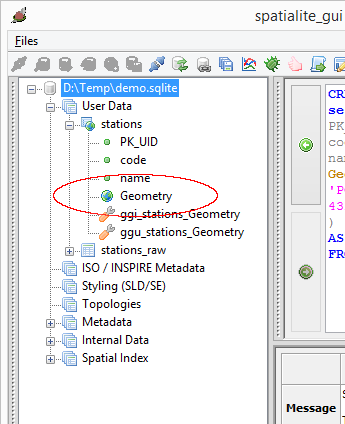 dominoc925: Using SpatiaLite GUI to create a point geometry table from an ordinary table