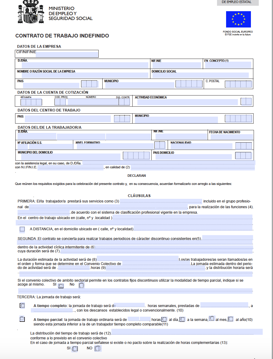 Ejemplo De Contrato De Trabajo Indefinido Rellenado Actualizado Abril ...