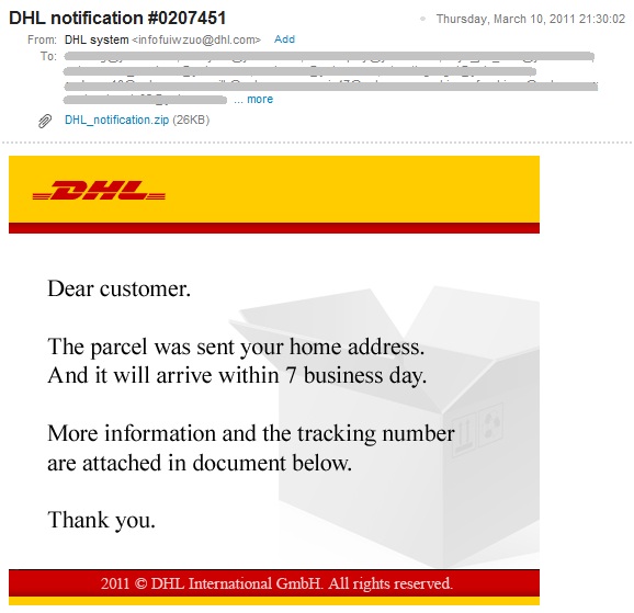 Noob blogger...: DHL Delivery Notification