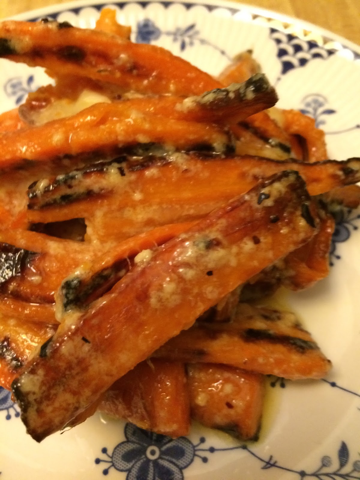 Nana's Blue and White Dishes: Burnt Carrots with Brie