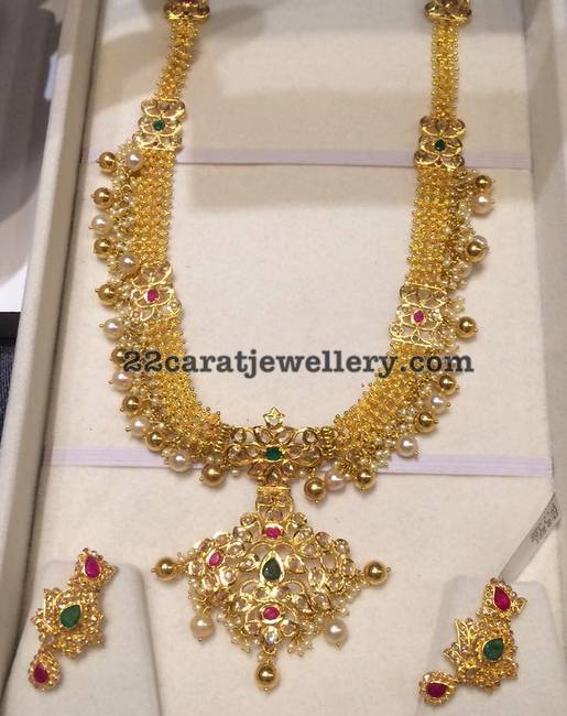 Kundan Long Chain With Pearls - Jewellery Designs
